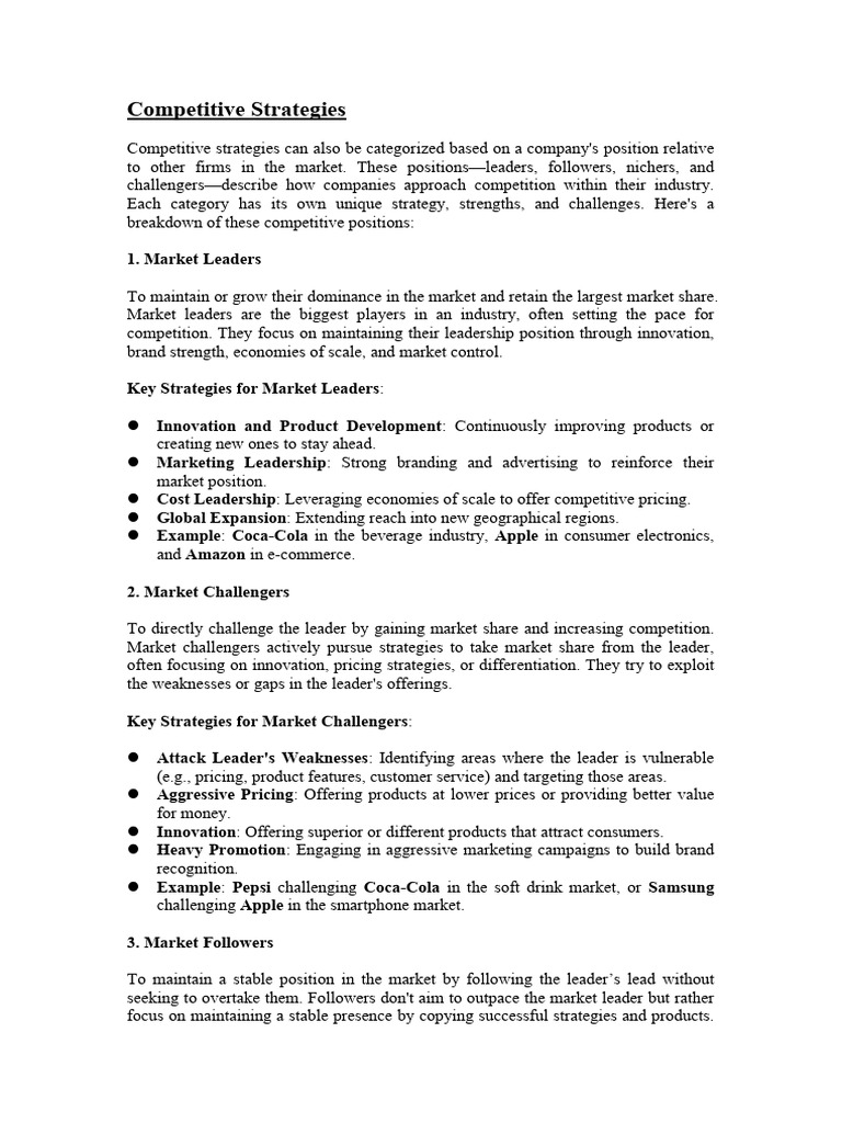Competitive Strategies | PDF | Product (Business) | The Coca Cola Company