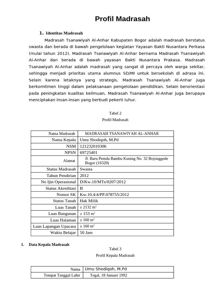 Profil Madrasah | PDF