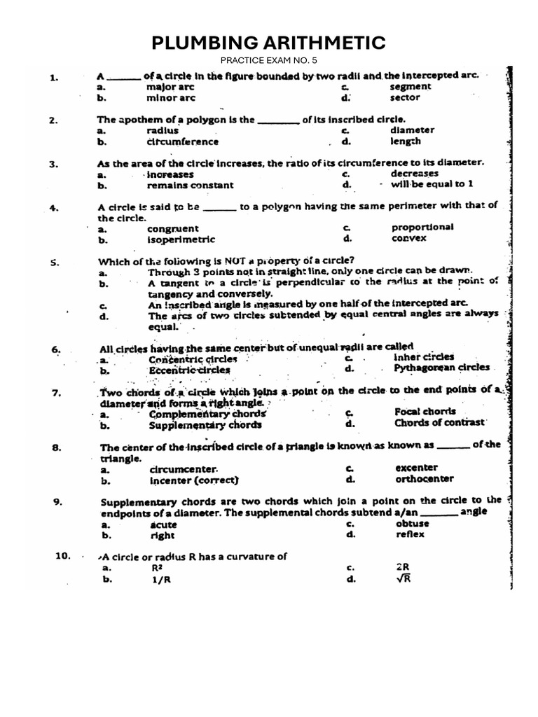 Plumbing Arithmetic - Practice Exam No. 5 | PDF