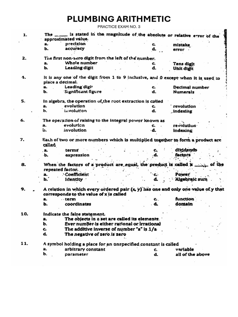 Plumbing Arithmetic - Practice Exam No. 3 | PDF