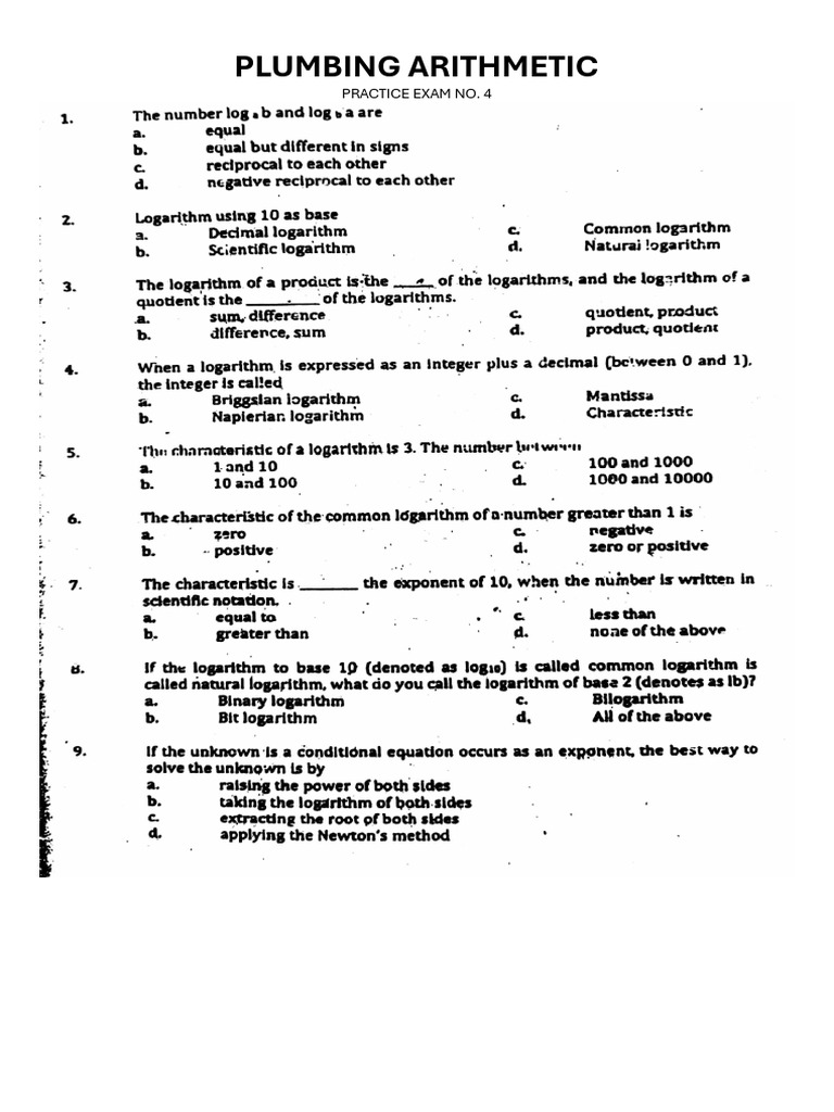 Plumbing Arithmetic - Practice Exam No. 4 | PDF