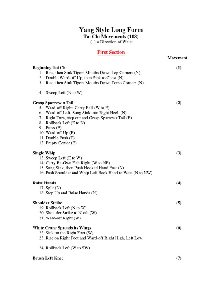 Yang Style Tai Chi Chuan Long Form Complete) | PDF | Individual Sports ...