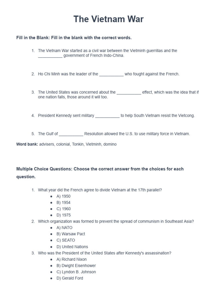 The Vietnam War (Questions) | PDF