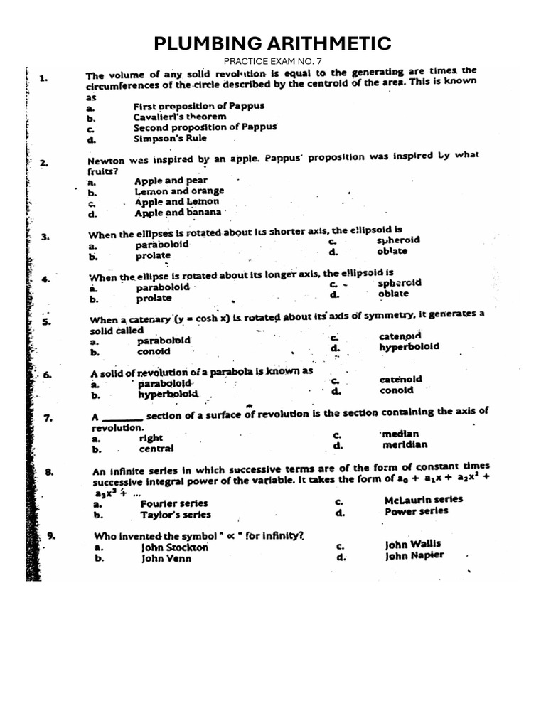 Plumbing Arithmetic - Practice Exam No. 7 | PDF
