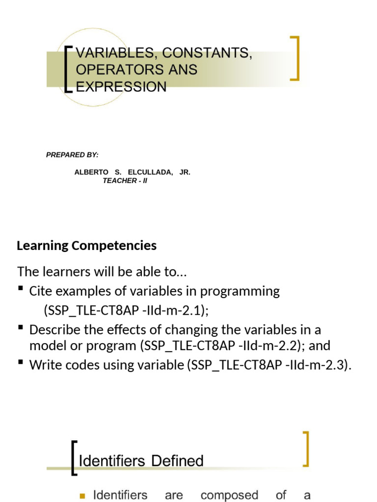 003 Variables Constants Operators and Expressions | PDF