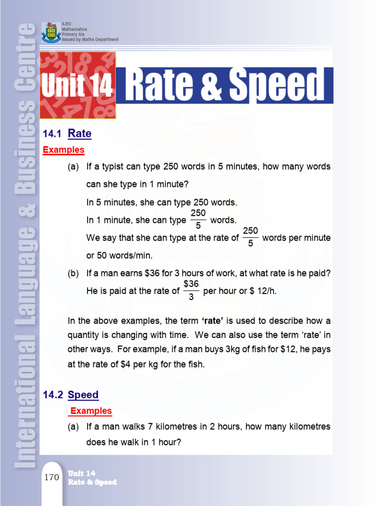 P6 Maths CB Unit 14 | PDF | Ratio | Speed
