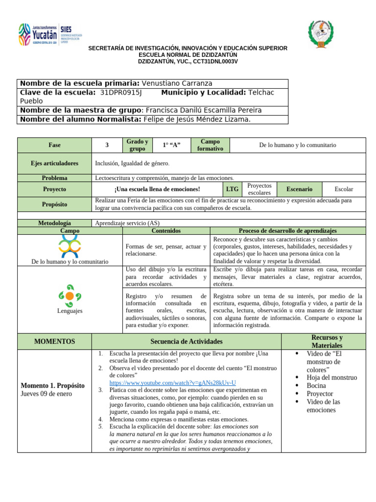 Una Escuela 1° | PDF | Escuelas | Las emociones