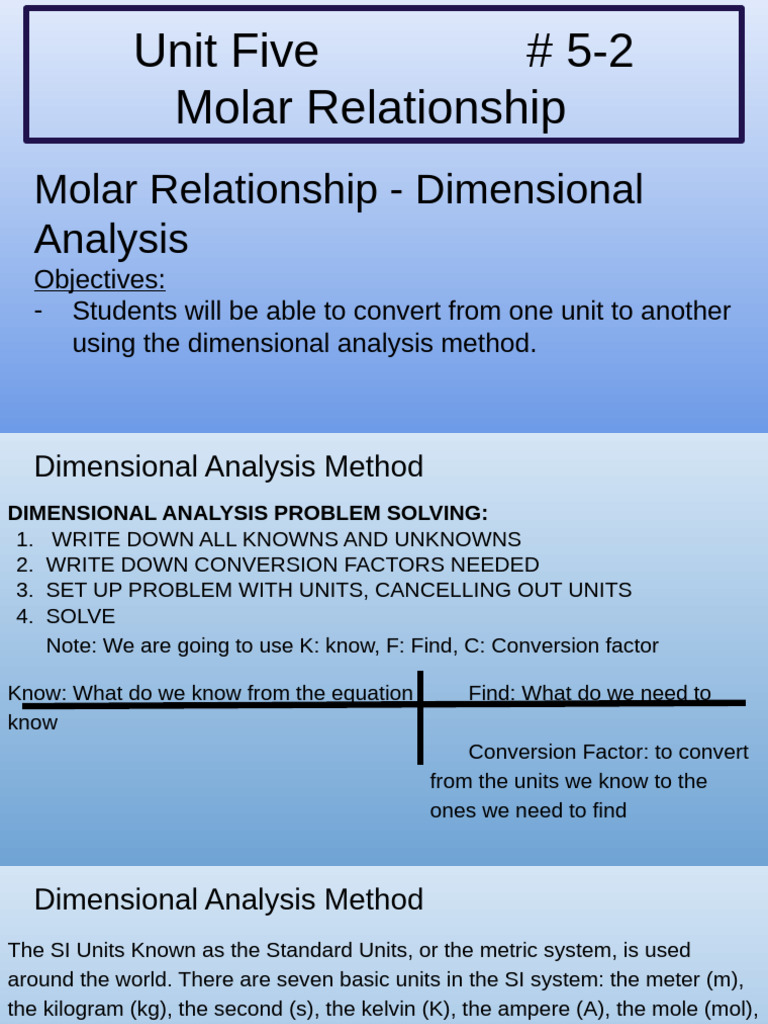 Molar Relationship - Dimensional Analysis | PDF