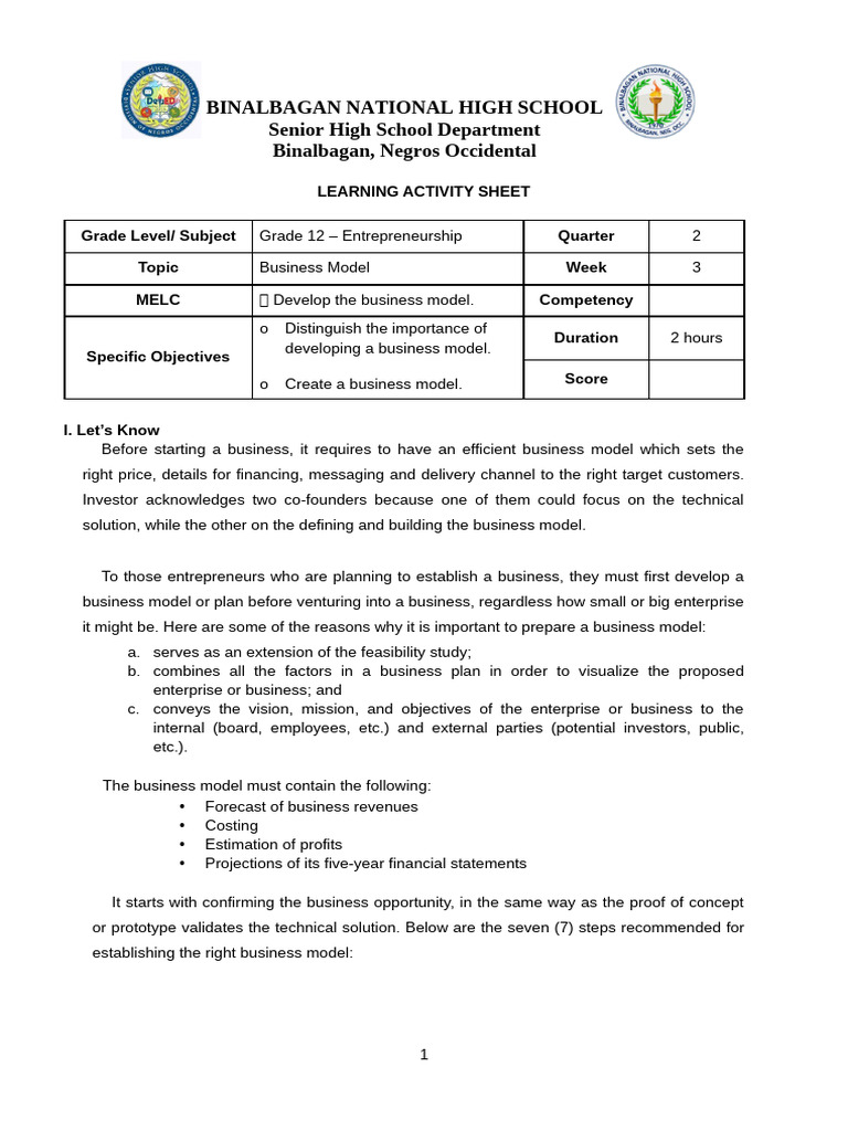 ENTREP-ACTIVITY-SHEET_Week-3 | PDF | Business Model | Entrepreneurship