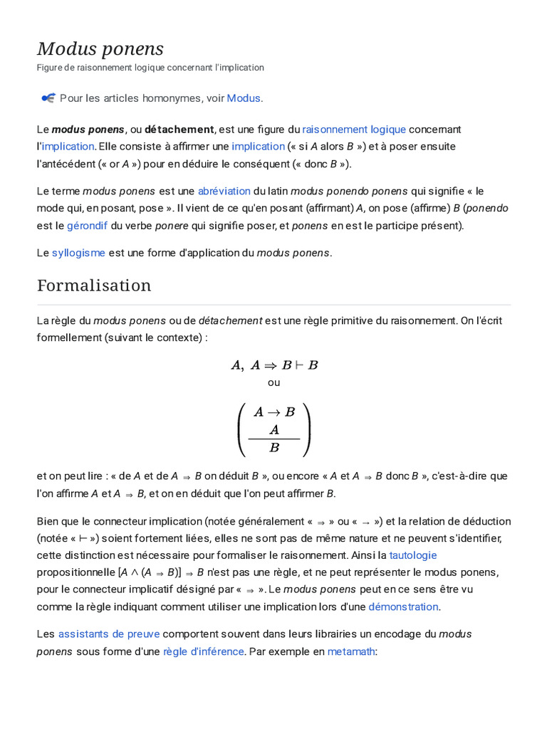 Modus Ponens : Raisonner par implication | PDF | Logique mathématique ...