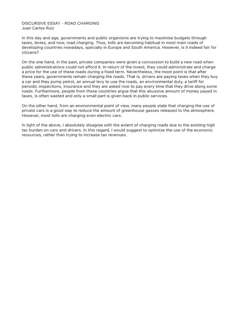 Discursive Essay - Road Charging | PDF