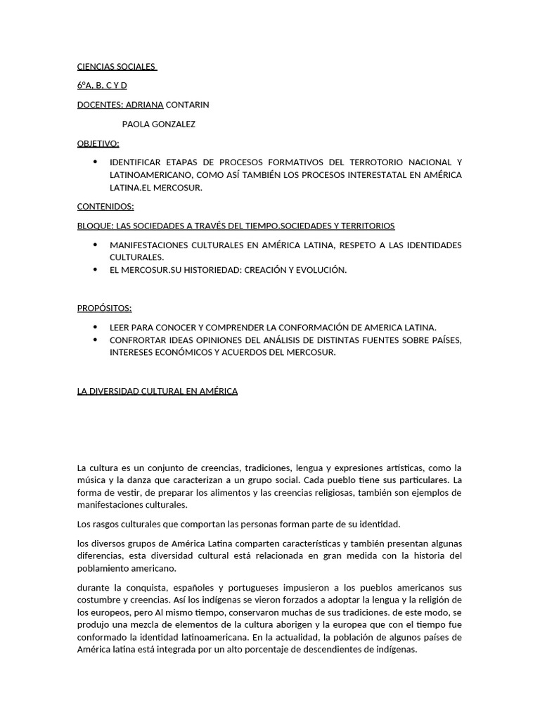 LA DIVERSIDAD CULTURAL EN AMERICA 6 y7 | PDF | America latina | Américas