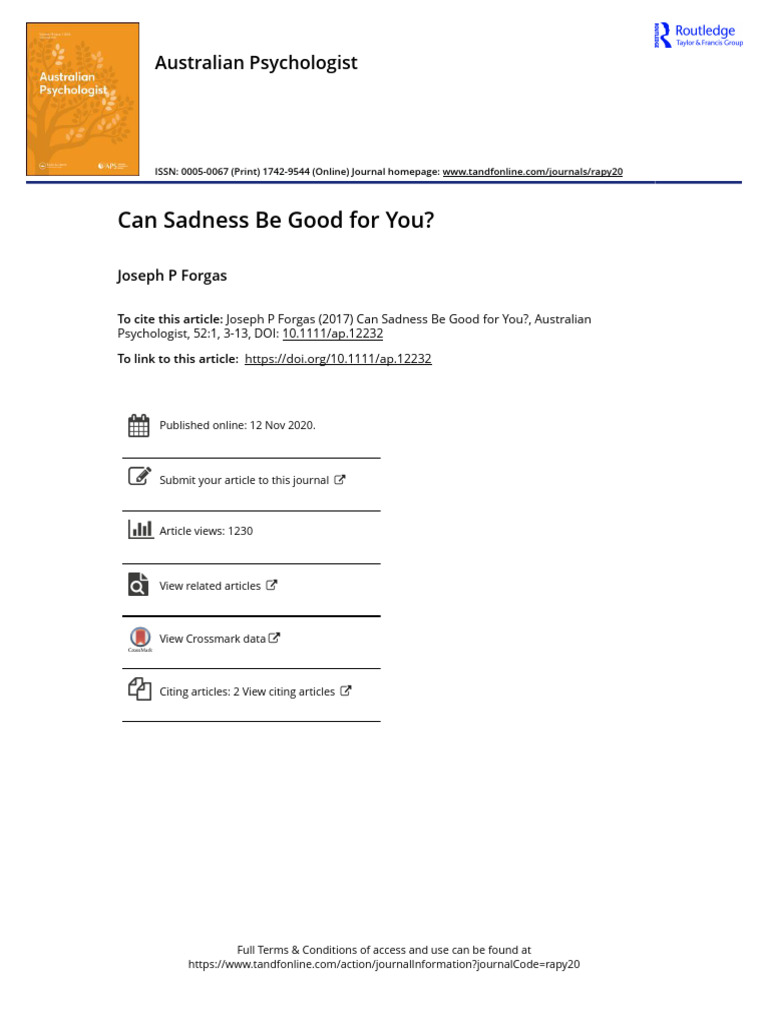 Benefits of Sadness in Cognition | PDF | Affect (Psychology) | Mental ...