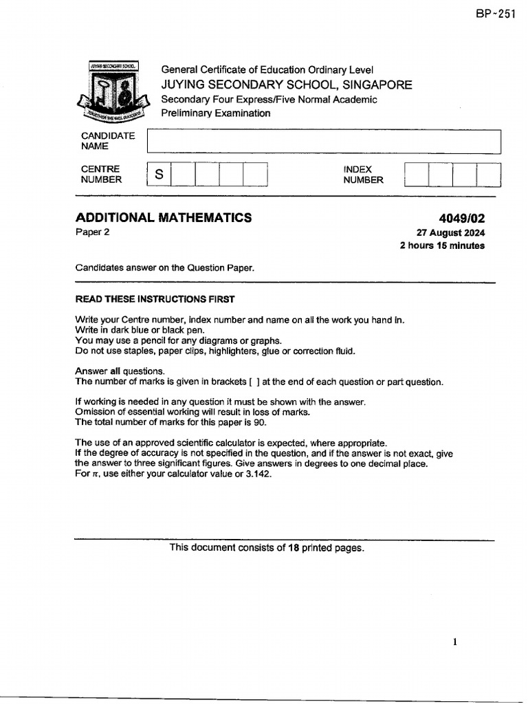 Sec4 AMaths2 2024 SA2 Juying | PDF
