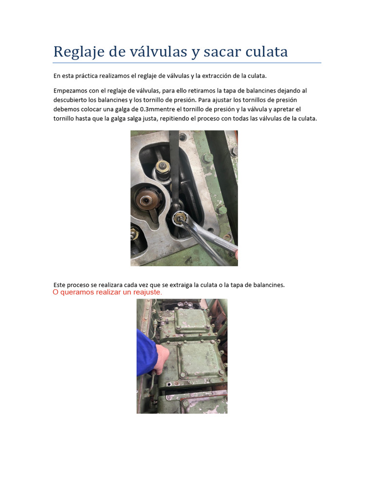 Reglaje de Válvulas y Sacar Culata Adolfo | PDF