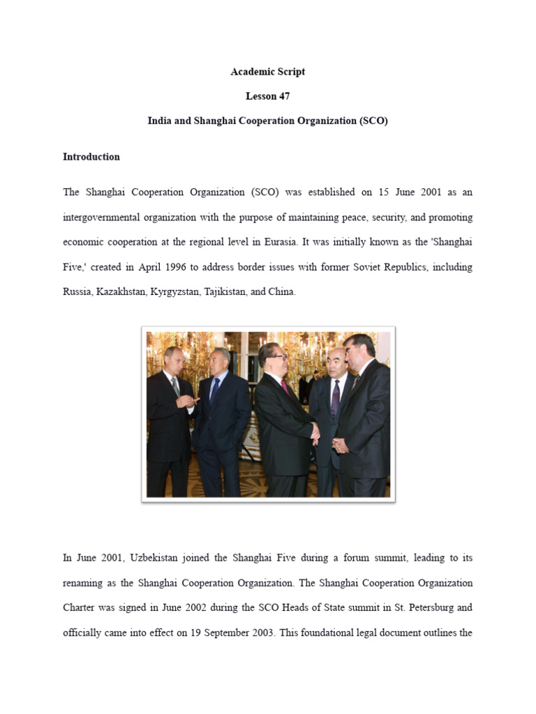 Academic Script - India and Shanghai Cooperation Organization | PDF ...