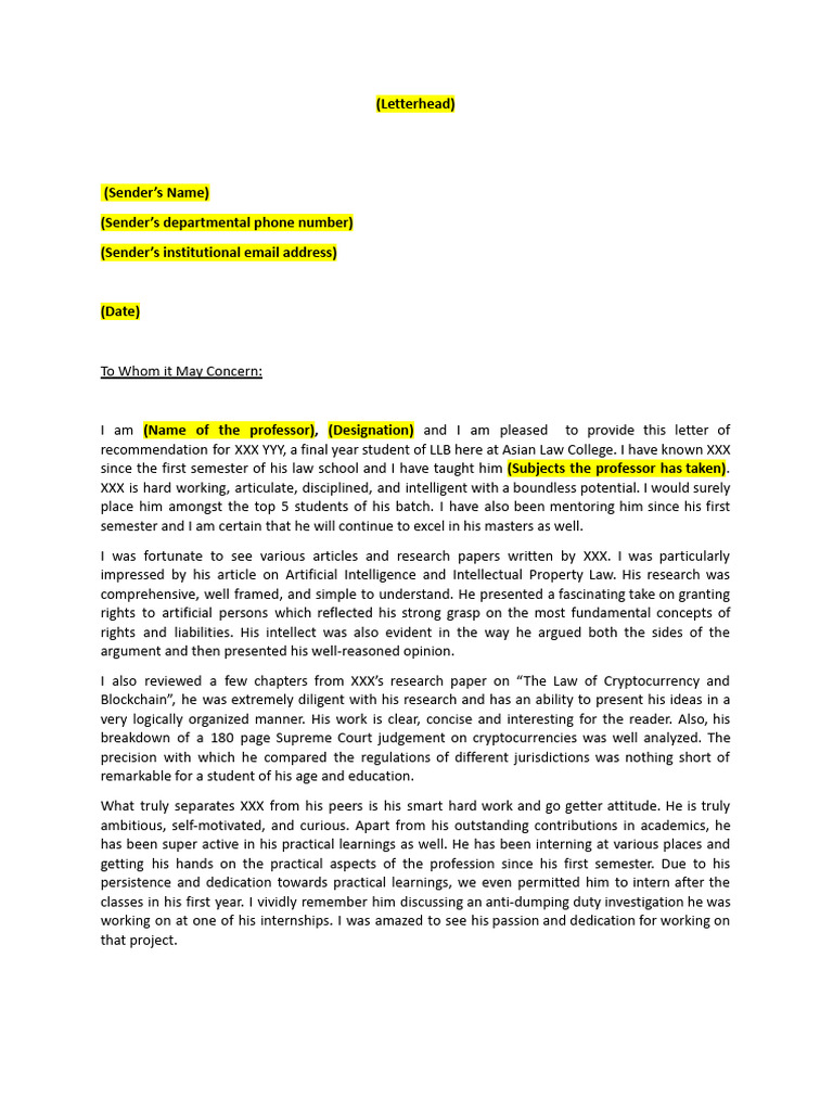 LOR - Sample 1 Aca | PDF