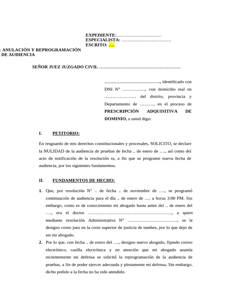 Modelo de Reprogramación | PDF | Ley procesal | Nulo (ley)