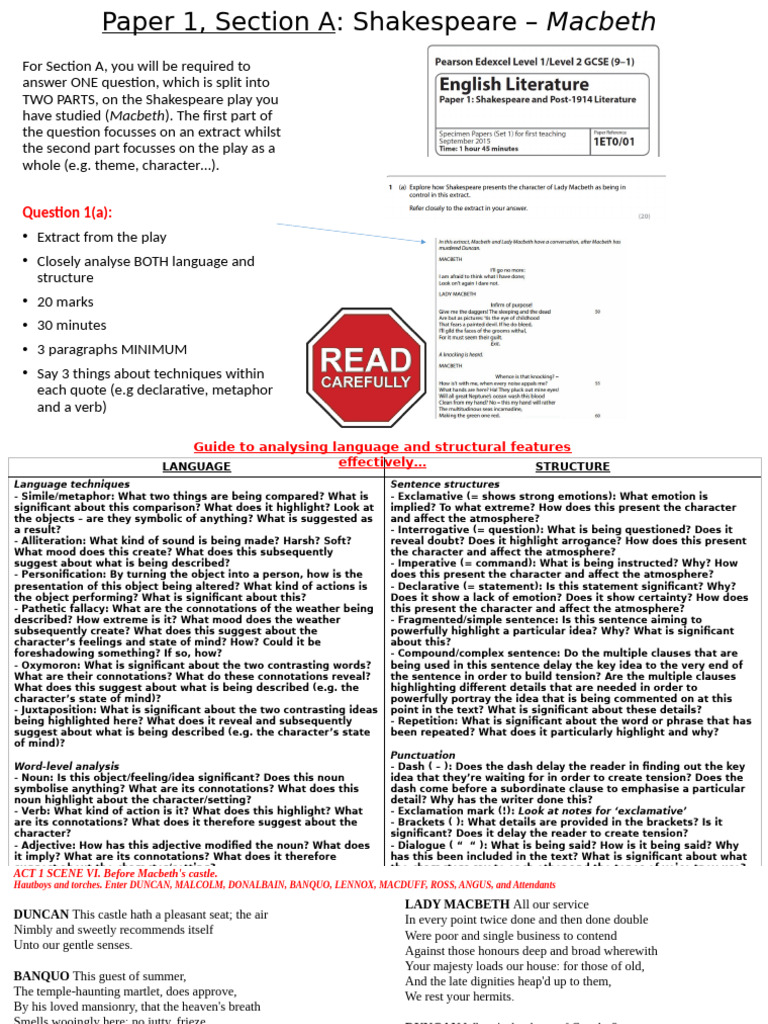 Act 1 Scene 6 Extract Revision | PDF | Sentence (Linguistics) | Grammar