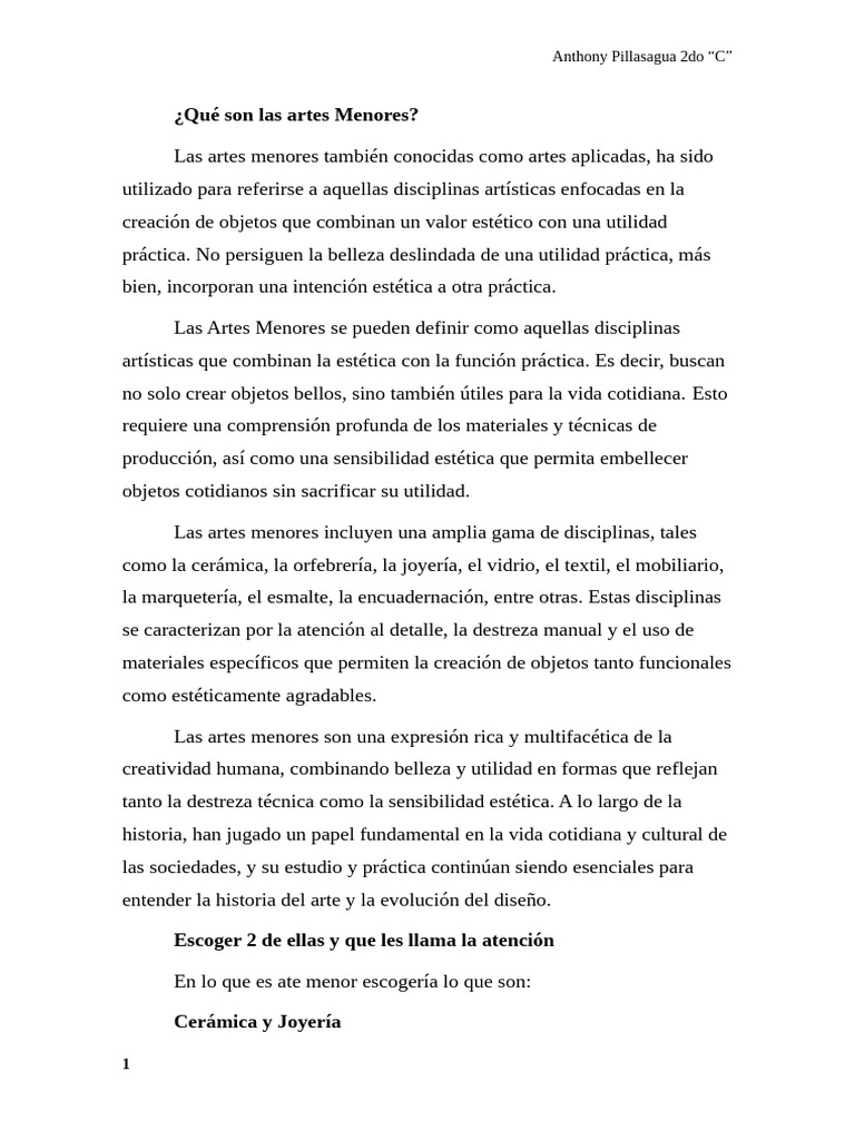 Definición y ejemplos de artes menores | PDF | Artes Decorativas | Cerámica