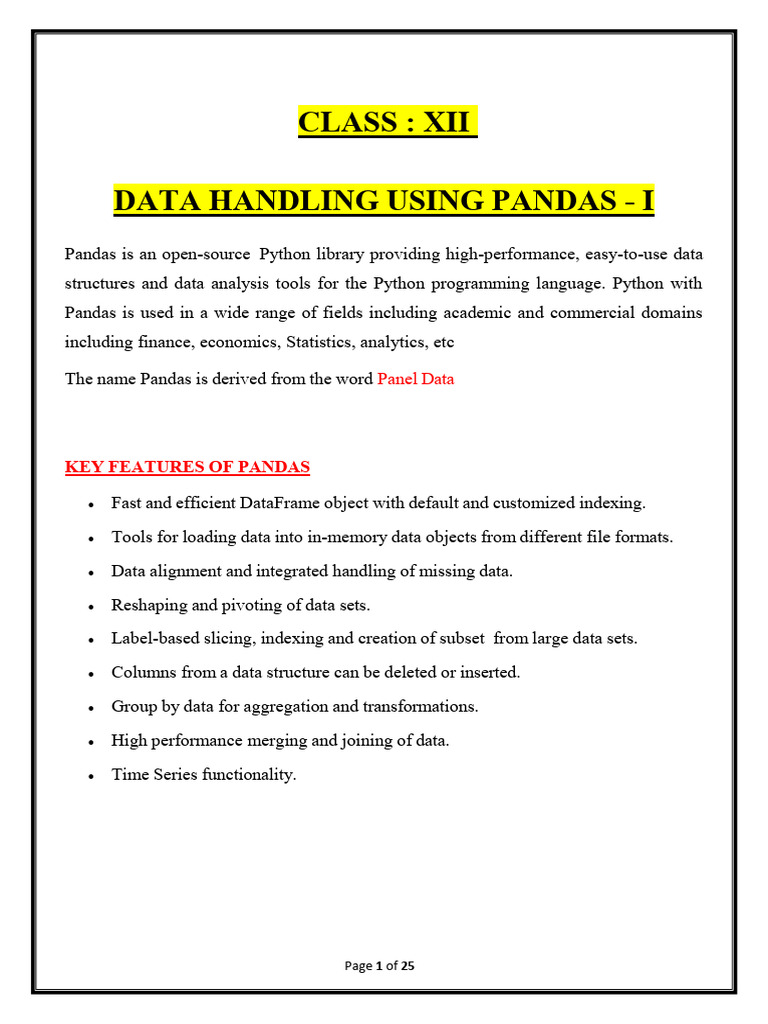 Data Handling Using Pandas-1 - Series Object Notes PDF | PDF ...