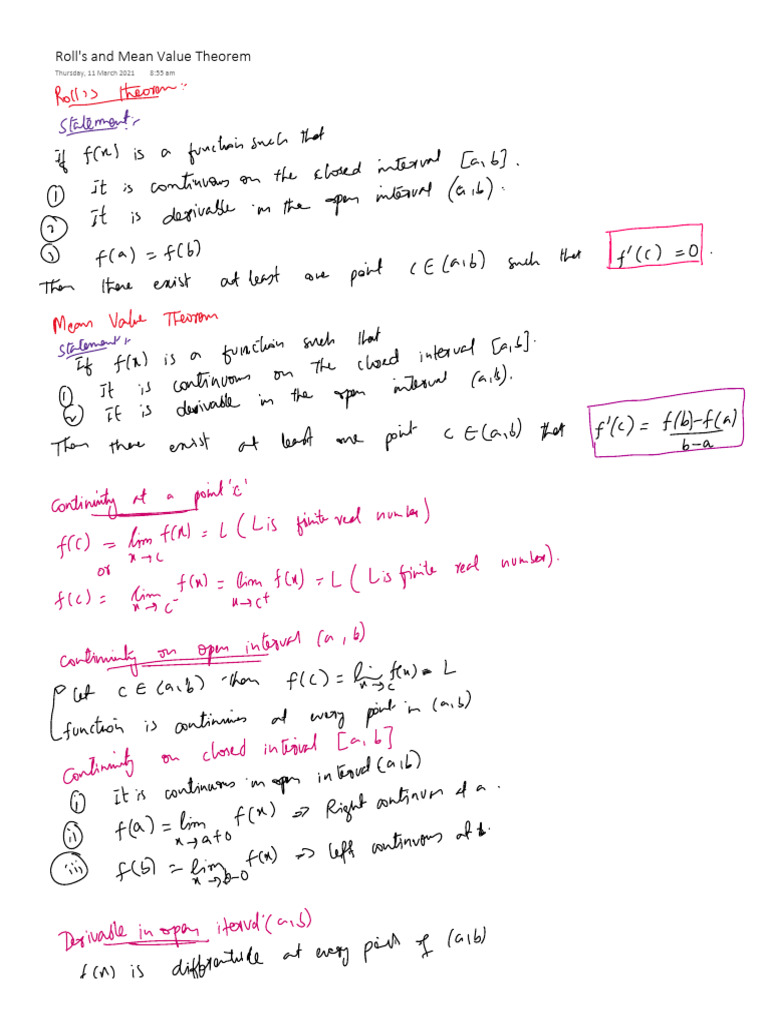 Roll's and Mean Value Theorem | PDF