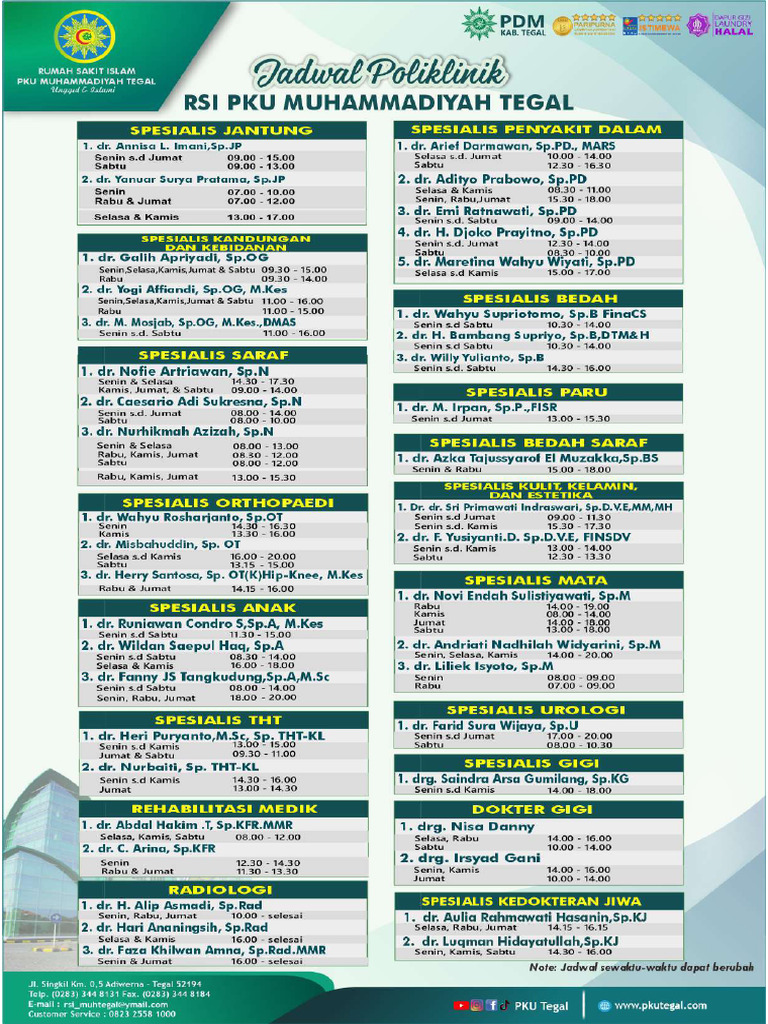 jadwal-dokter-RSI PKU Muhammadiyah Tegal | PDF