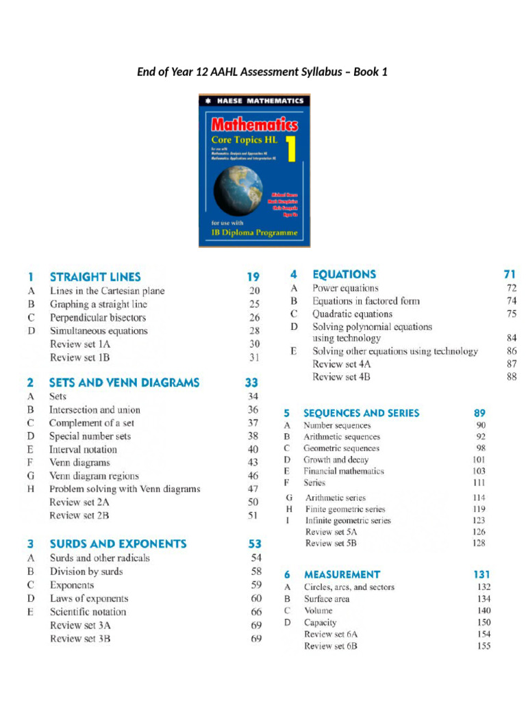 End of Year 12 AAHL Assessment Syllabus - Book 1 | PDF