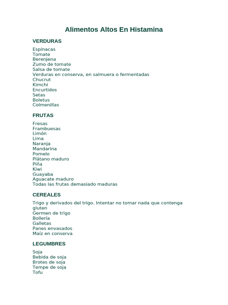 Alimentos Altos en Histamina: Guía Completa | PDF | Alimentos | Carne