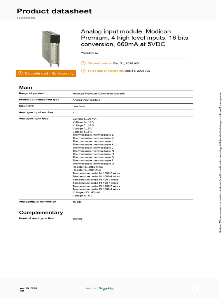 Schneider Electric - Modicon-Premium - TSXAEY414 | PDF | Thermocouple | Resistor