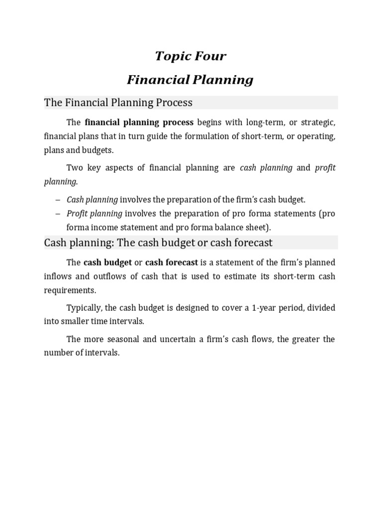 Topic Two - Financial Planning - Cash Budget | PDF | Budget | Dividend