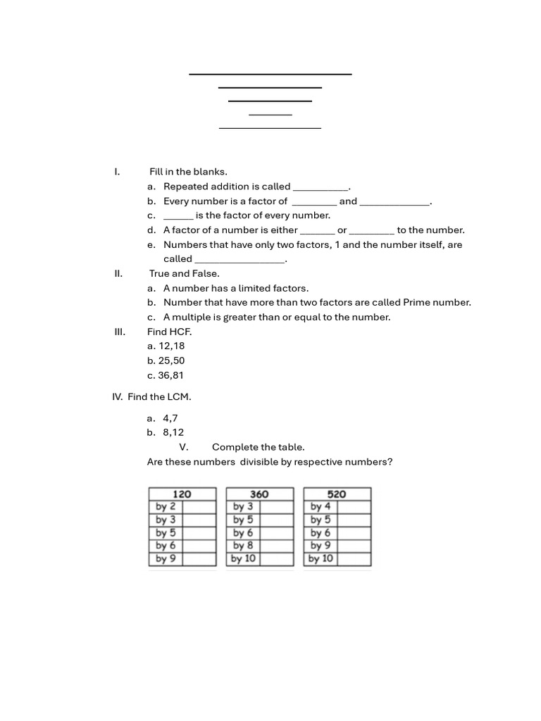 4 MATHS REVISION WORKSHEET | PDF