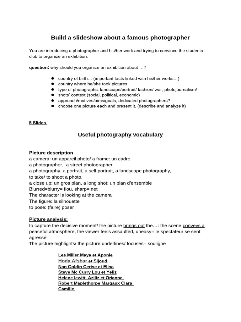 Eleves Famous Photographers Slideshow | PDF | Photographer | Imaging