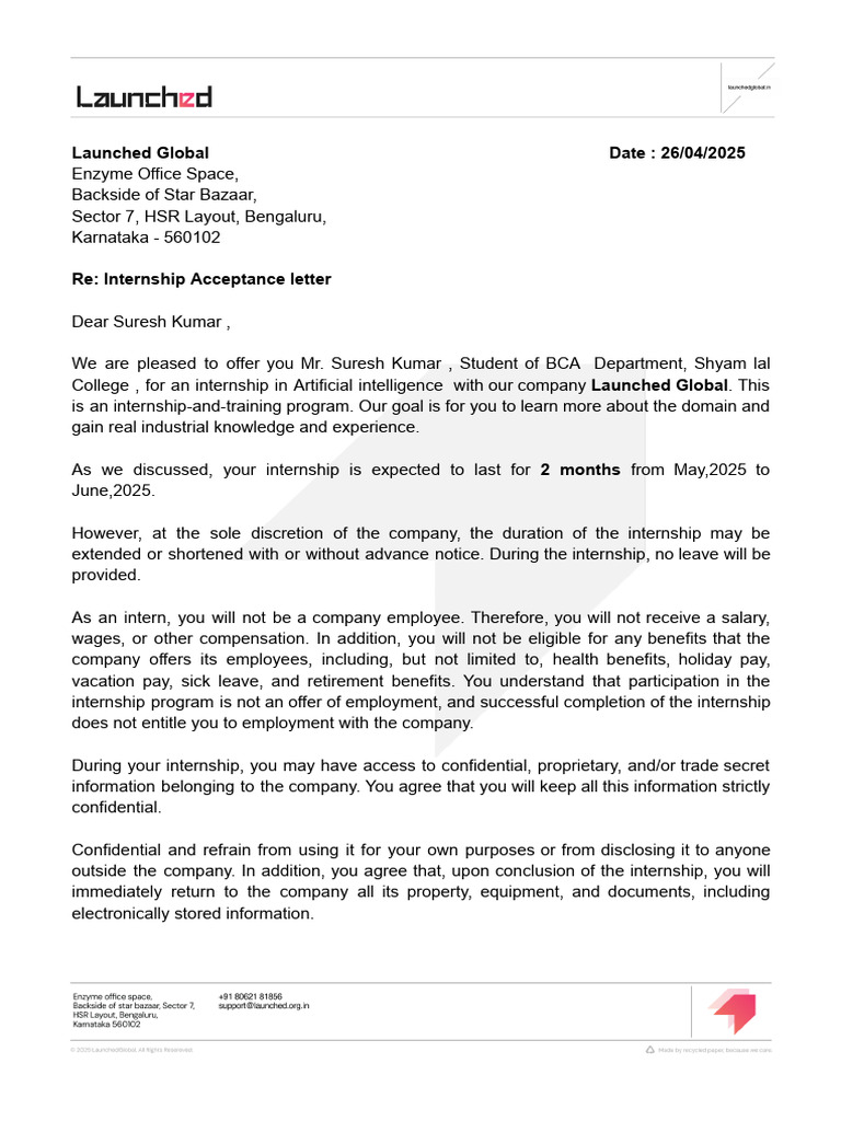 Suresh Kumar Sbi PDF Letter Eassy | PDF | Employment | Internship