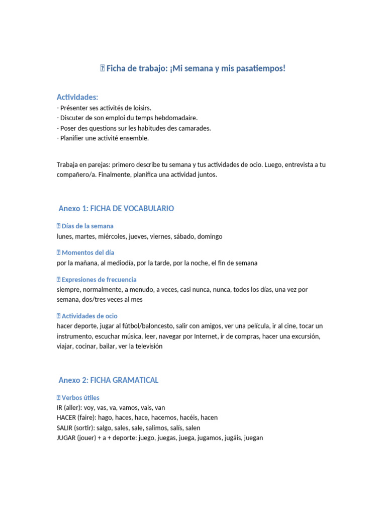 Actividades y planificación semanal | PDF