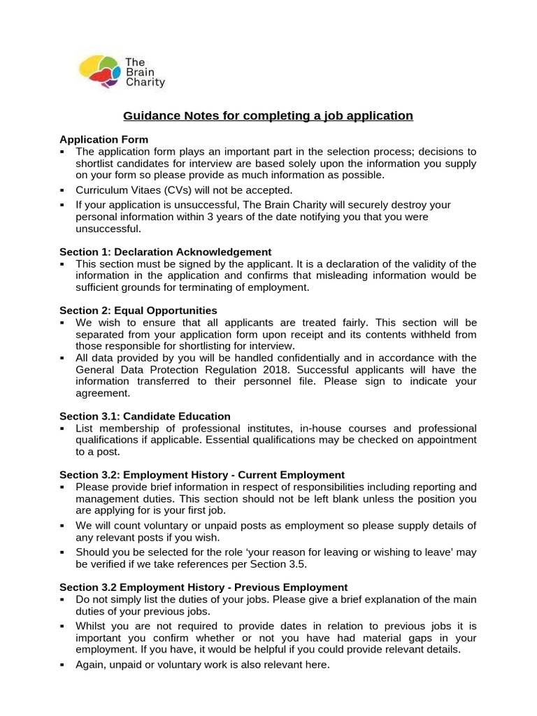Guidance Notes for Completing Job Application- 2022 | PDF