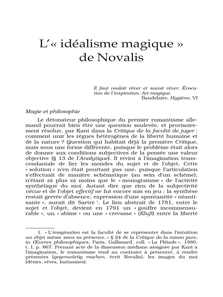 L Idealisme Magique de Novalis | PDF | Idéalisme | Absolu (philosophie)