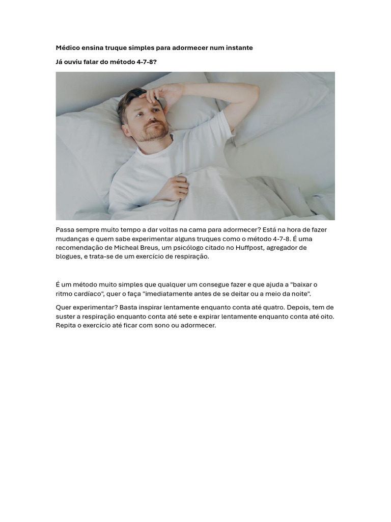 Médico Ensina Truque Simples para Adormecer Num Instante | PDF