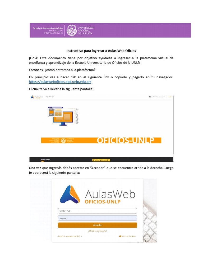 Instructivo para El Ingreso A AulasWeb | PDF