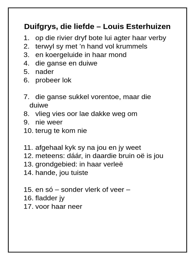 Duifgrys, Die Liefde - Louis Esterhuizen | PDF