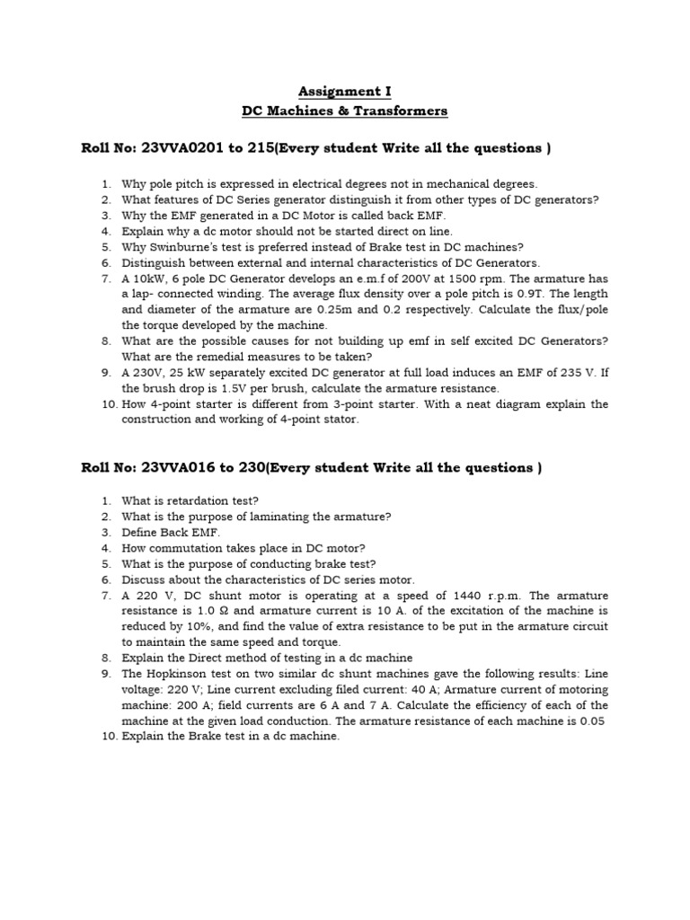 DCMT Assingnmet Questions | PDF | Electric Motor | Electric Generator
