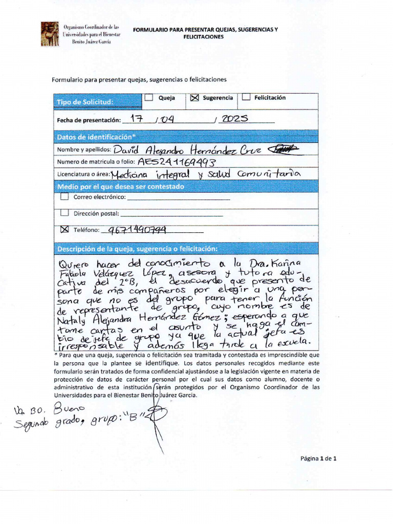 Formato de queja o sugerencia | PDF