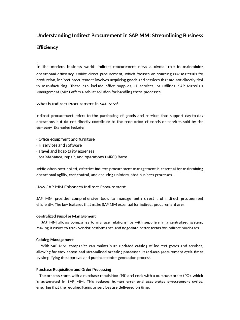 Understanding Indirect Procurement in SAP MM | PDF | Procurement ...
