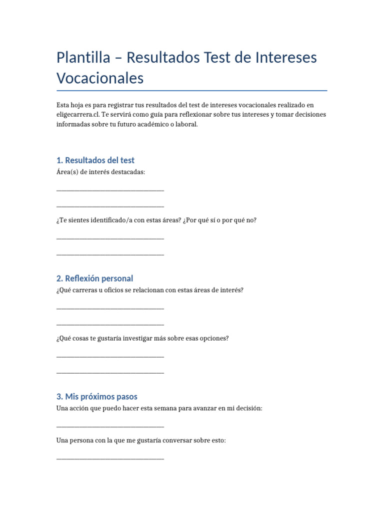Plantilla Resultados Test Intereses | PDF
