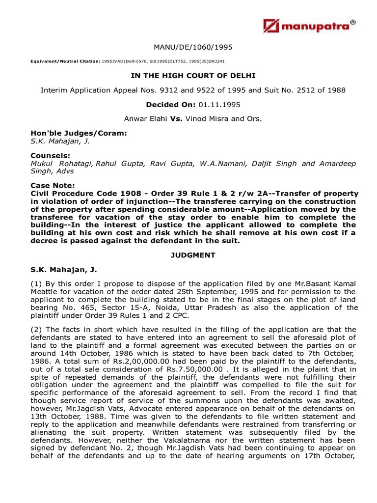 Delhi High Court Ruling on Property Dispute | PDF | Lawsuit | Justice