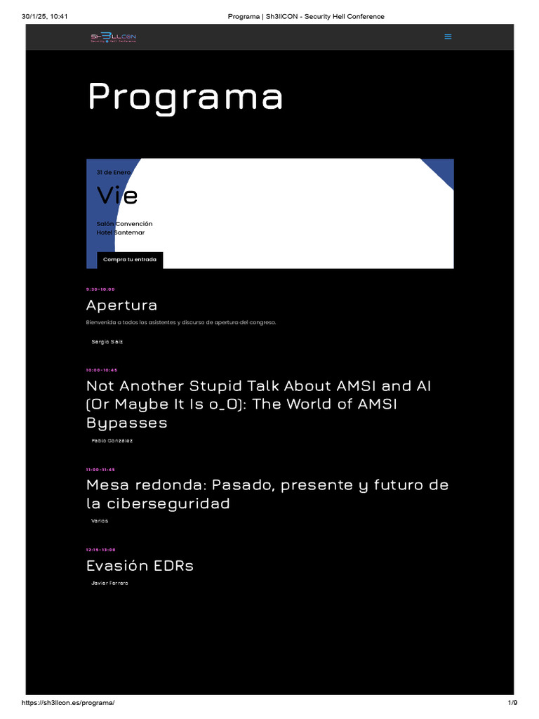 Programa Sabado 1 - Sh3llCON - Security Hell Conference | PDF | Ingeniería Informática ...