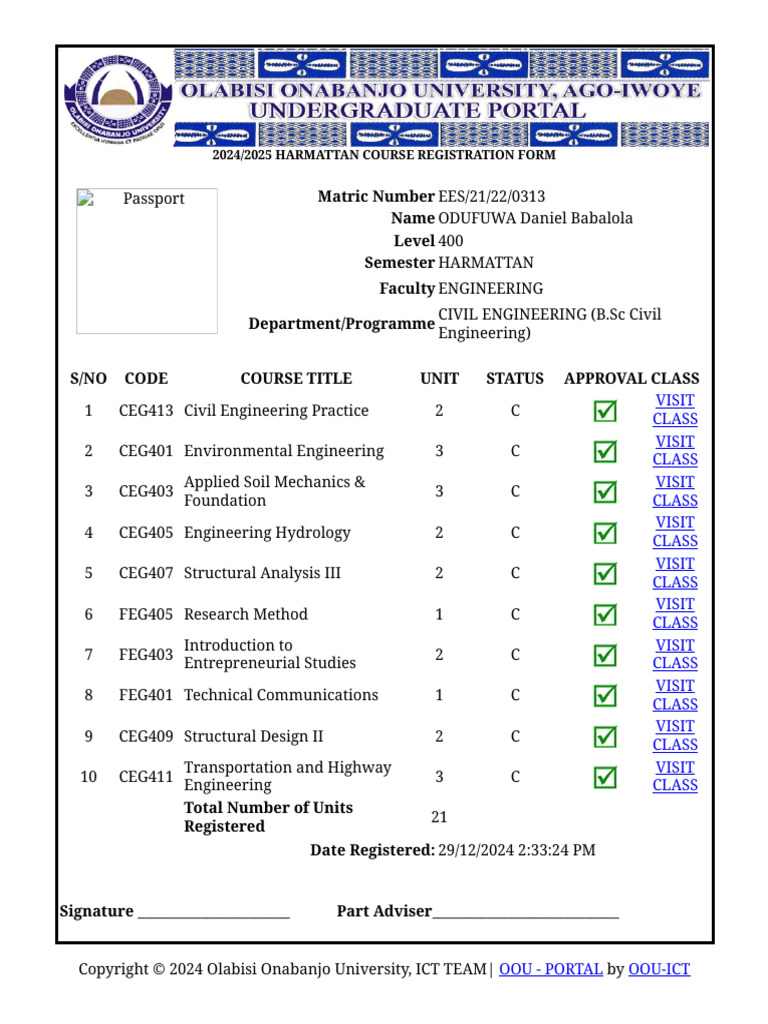 Harmattan 2024_2025 Course Registration Form | PDF | Earth Sciences ...
