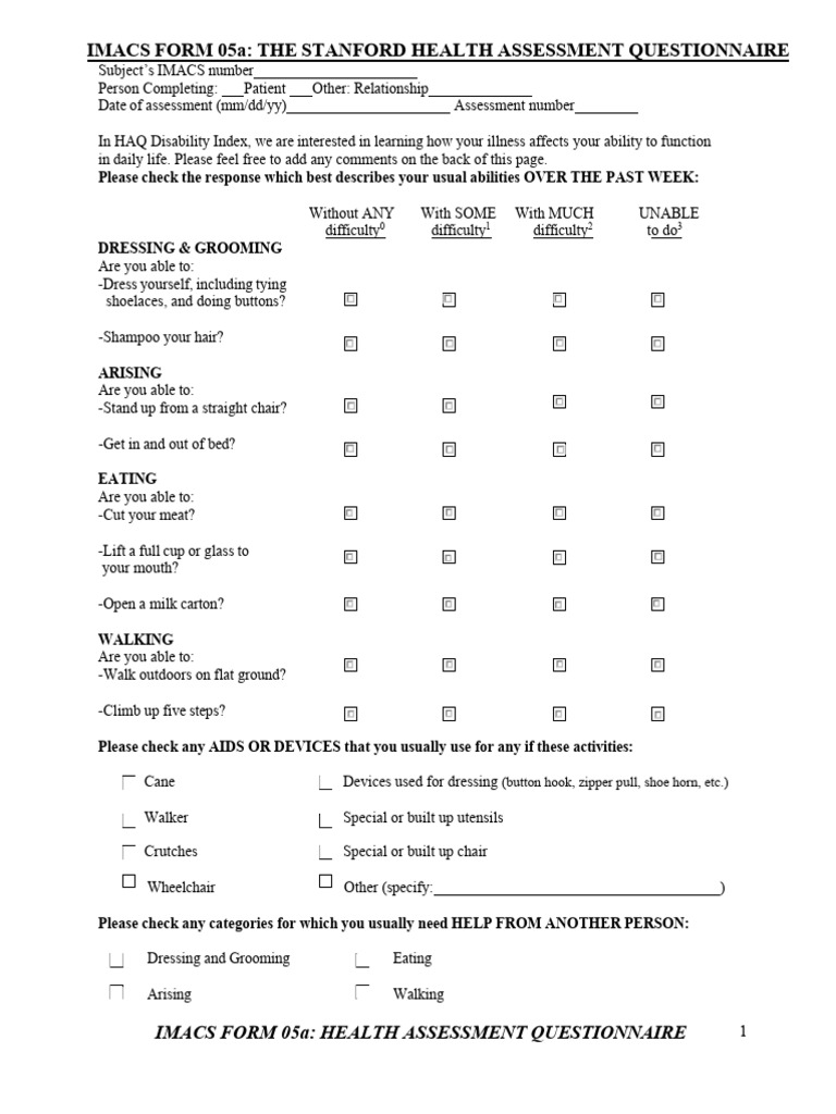 Health Assessment Questionnaire Haq 508 | PDF