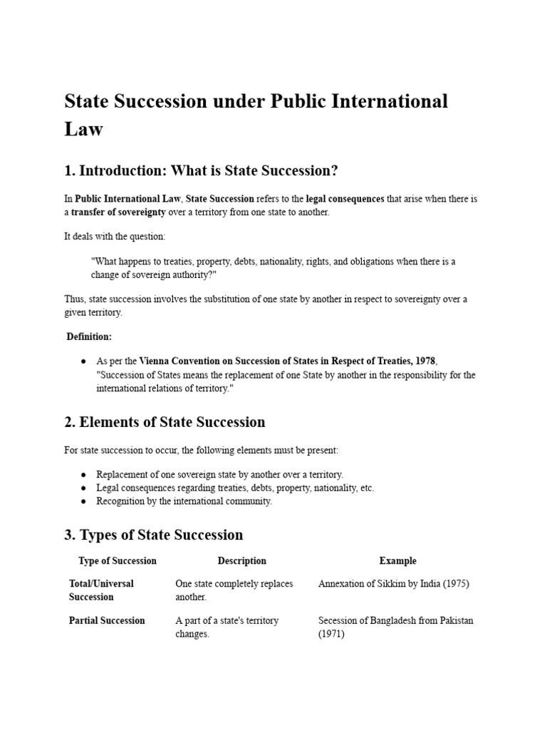 State Succession Under Public International Law | PDF | Treaty | Global ...