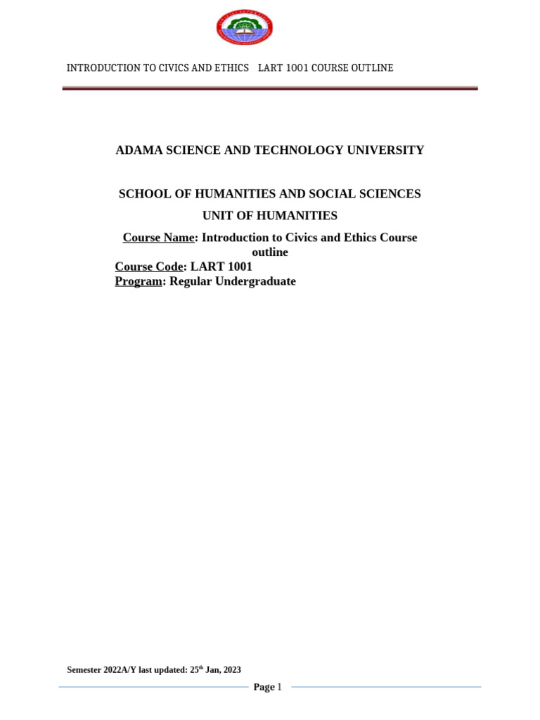 Introduction To Civics and Ethics Course Outline | PDF | Democracy ...